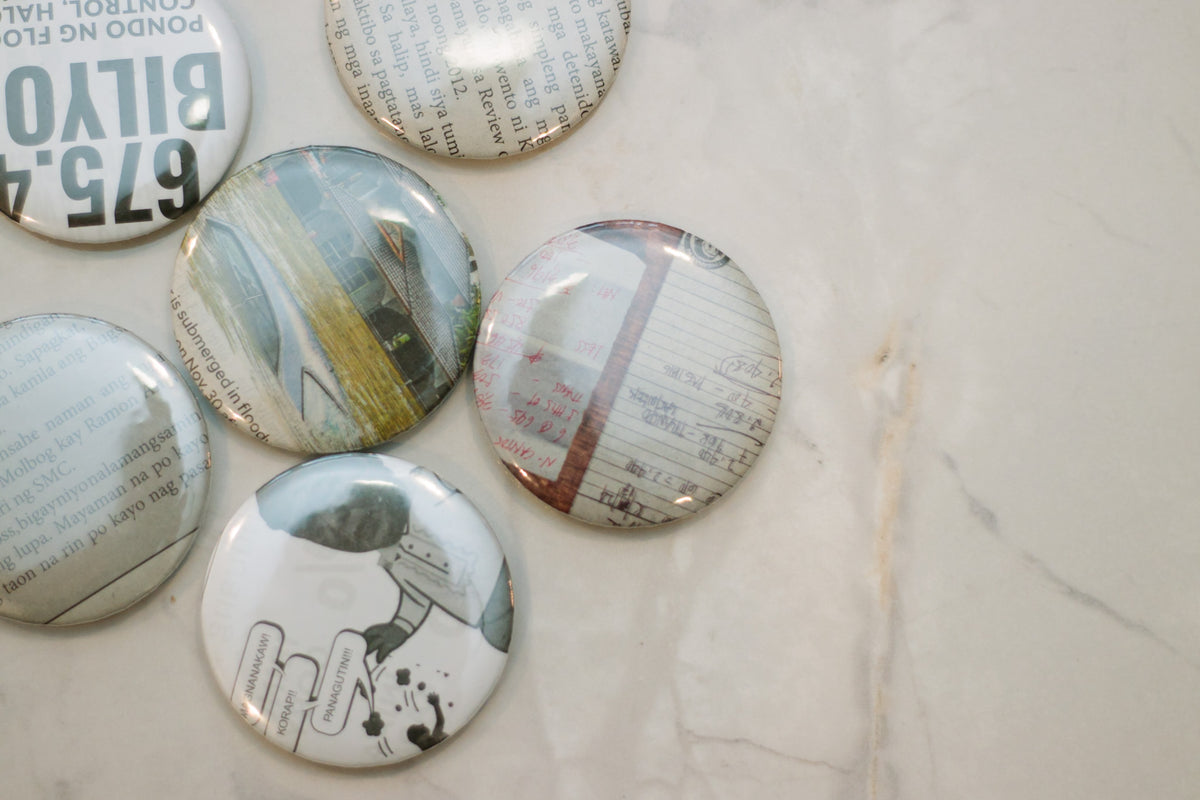 Recycled Newspaper Button Pins – Pinay Collection